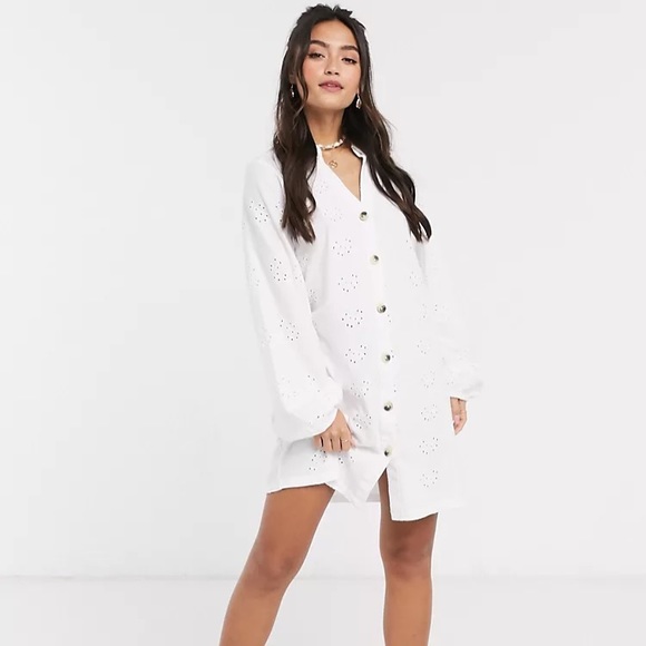 ASOS | Dresses | Asos Design Broderie Button Through Shirt Dress In White Size Us 4 | Poshmark